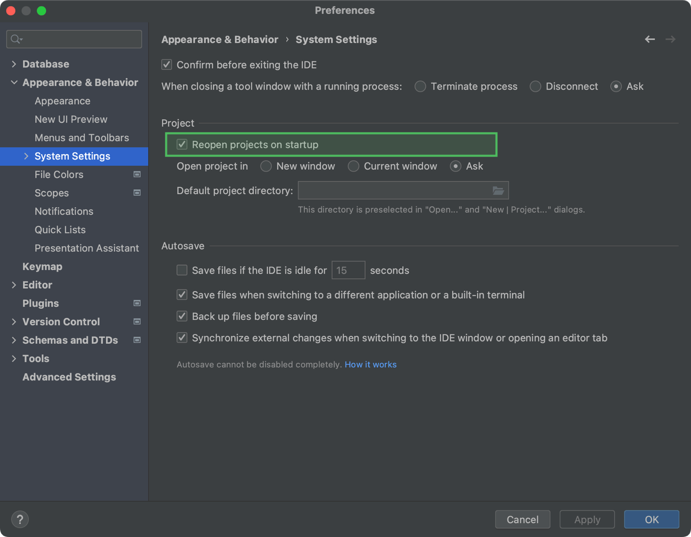 Create Open Move And Close Projects Datagrip Documentation