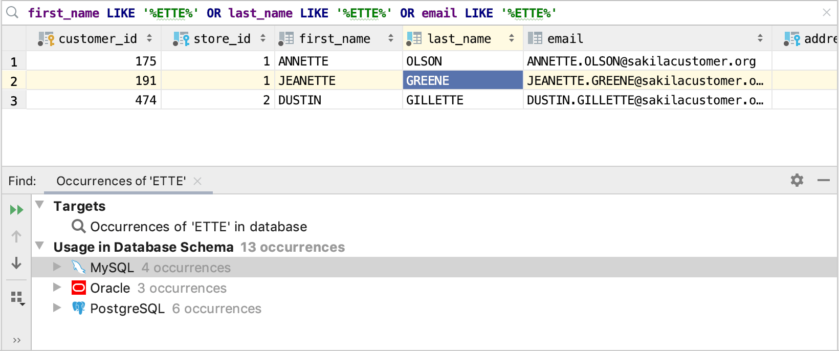 Full text Search In Databases PyCharm Documentation