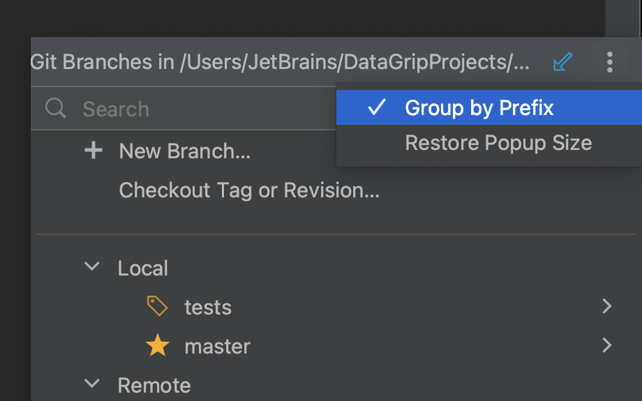 Manage Git branches | DataGrip Documentation