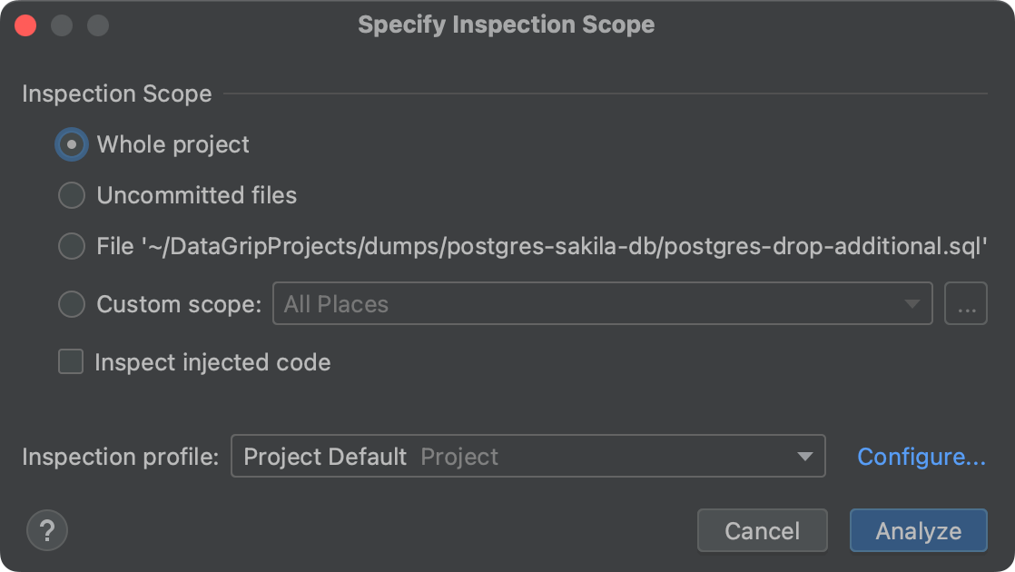Run inspections | DataGrip Documentation