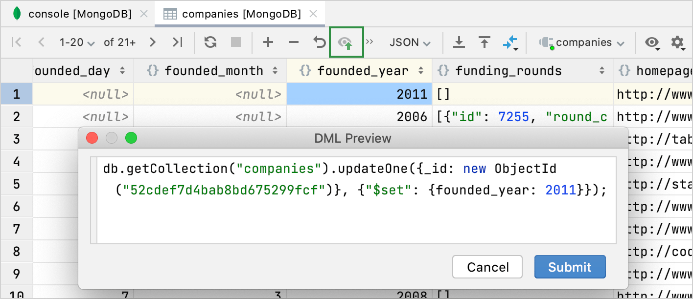 Editing Data In MongoDB PyCharm Documentation