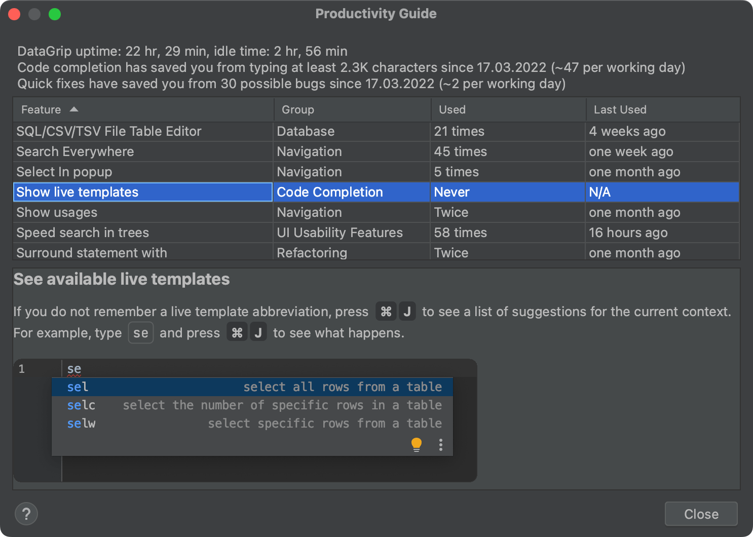 Using productivity guide | DataGrip Documentation