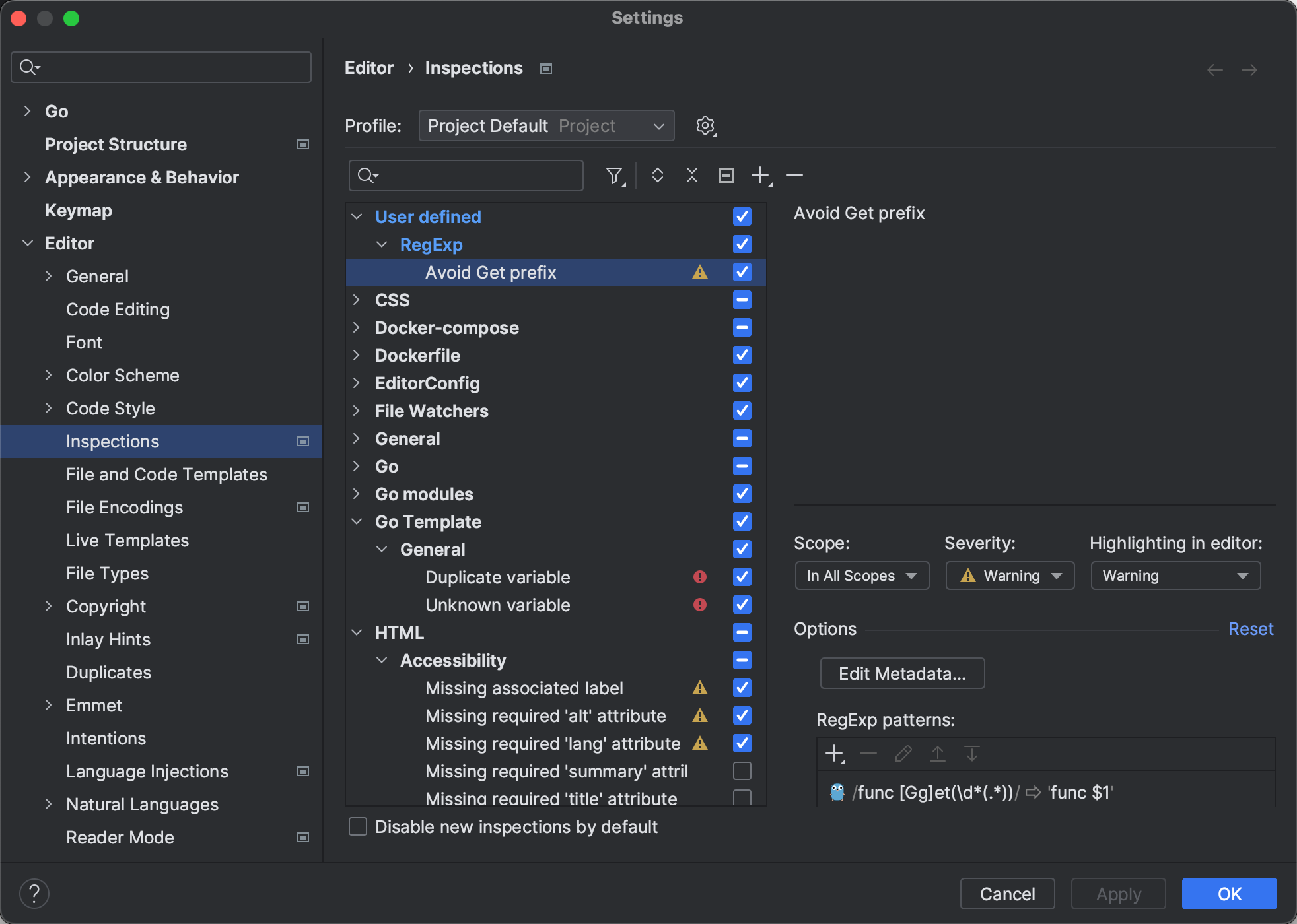 Create custom inspections | GoLand Documentation
