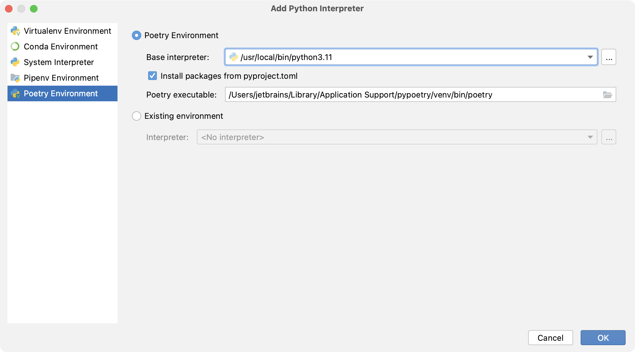 Configure A Poetry Environment PyCharm Documentation