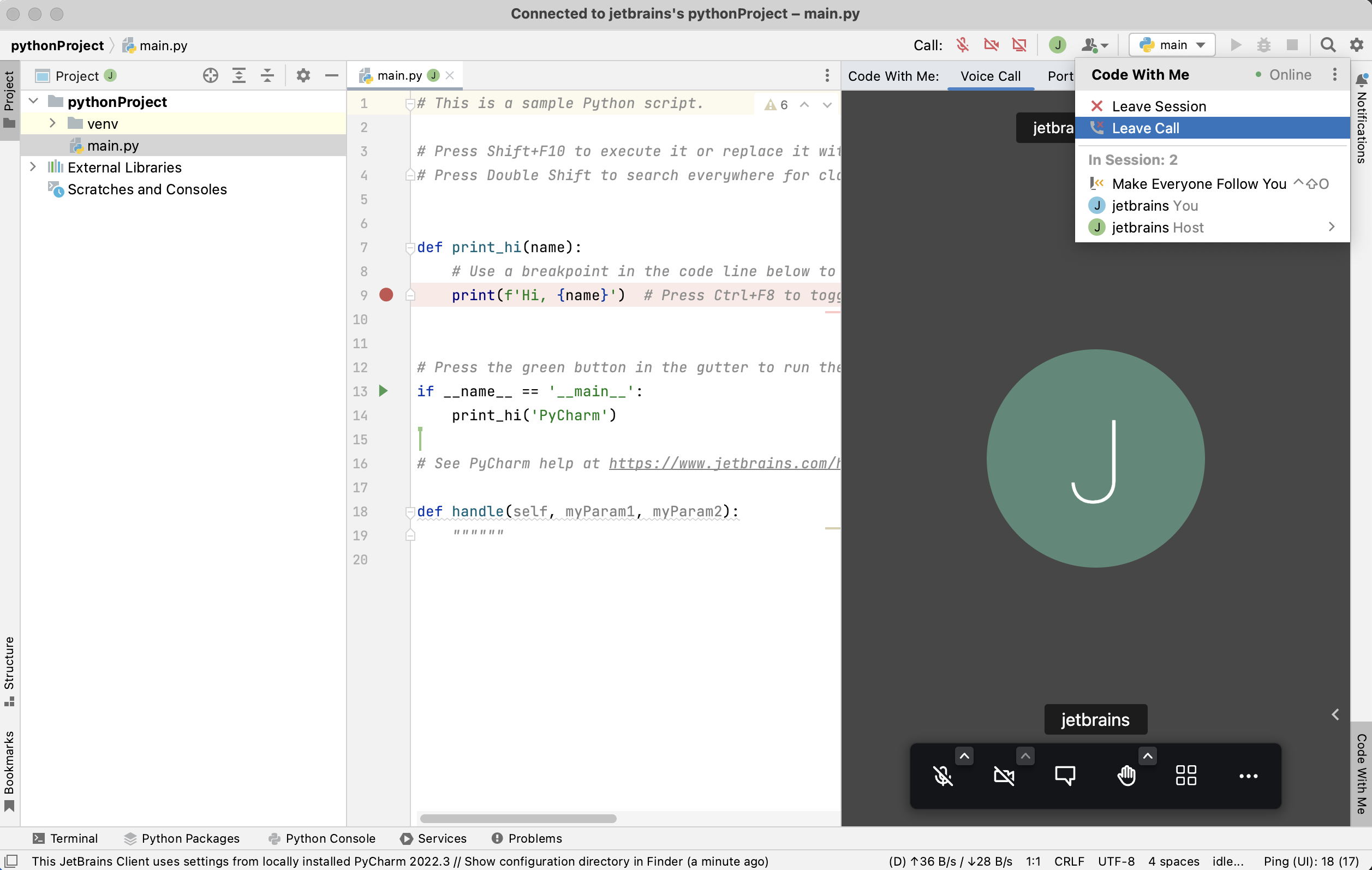 JetBrains Client UI Overview PyCharm Documentation