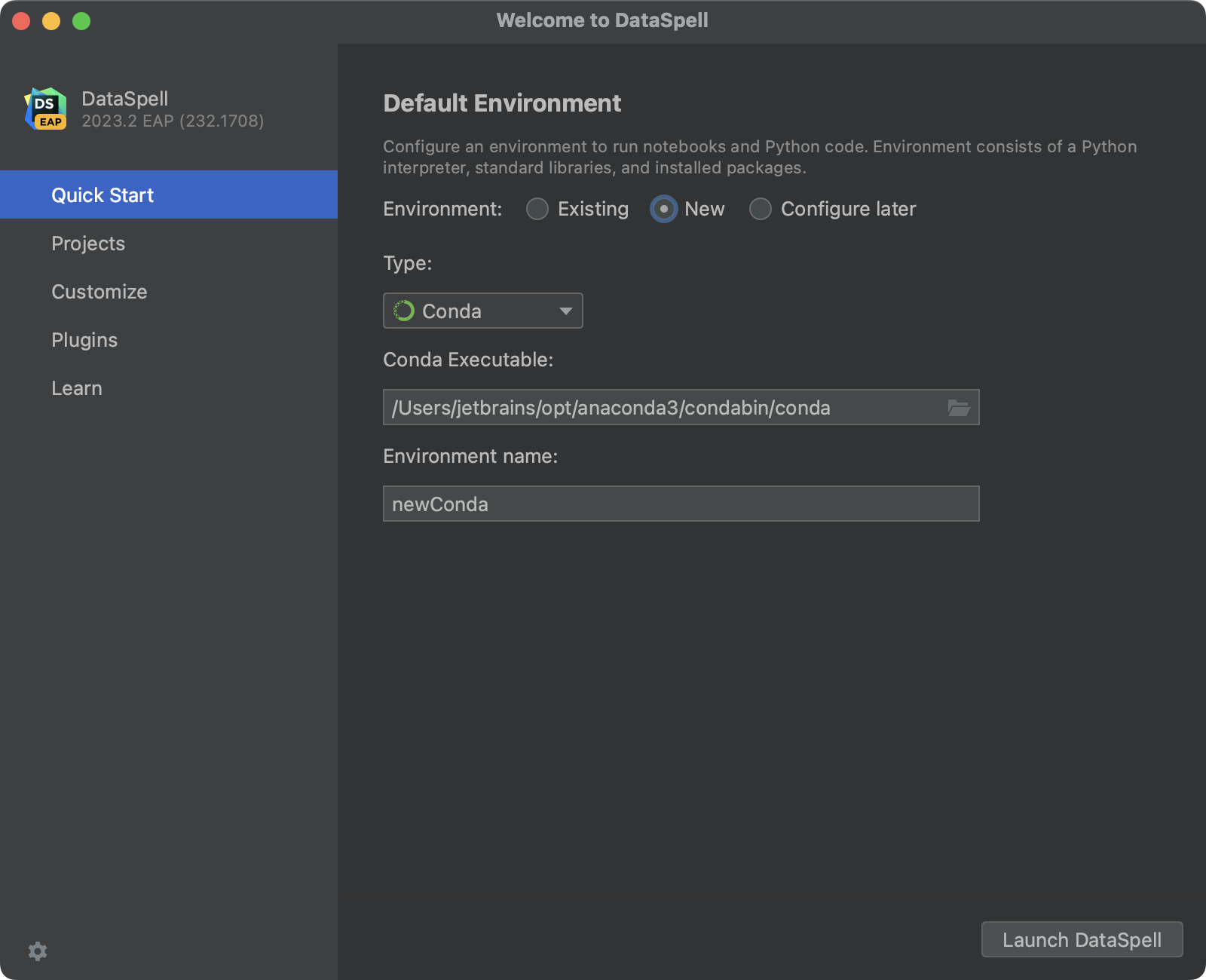 Run DataSpell for the first time | DataSpell Documentation