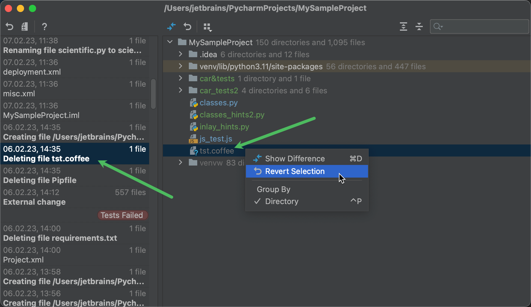 Local History | PyCharm Documentation