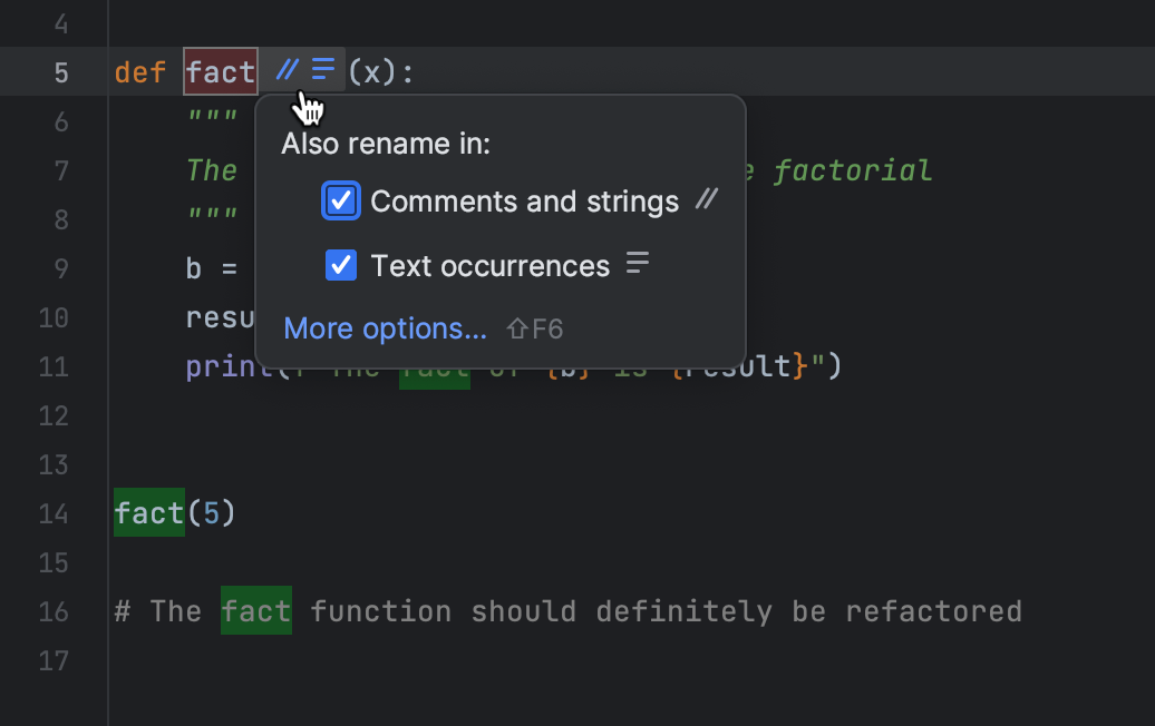 Rename refactorings | PyCharm Documentation