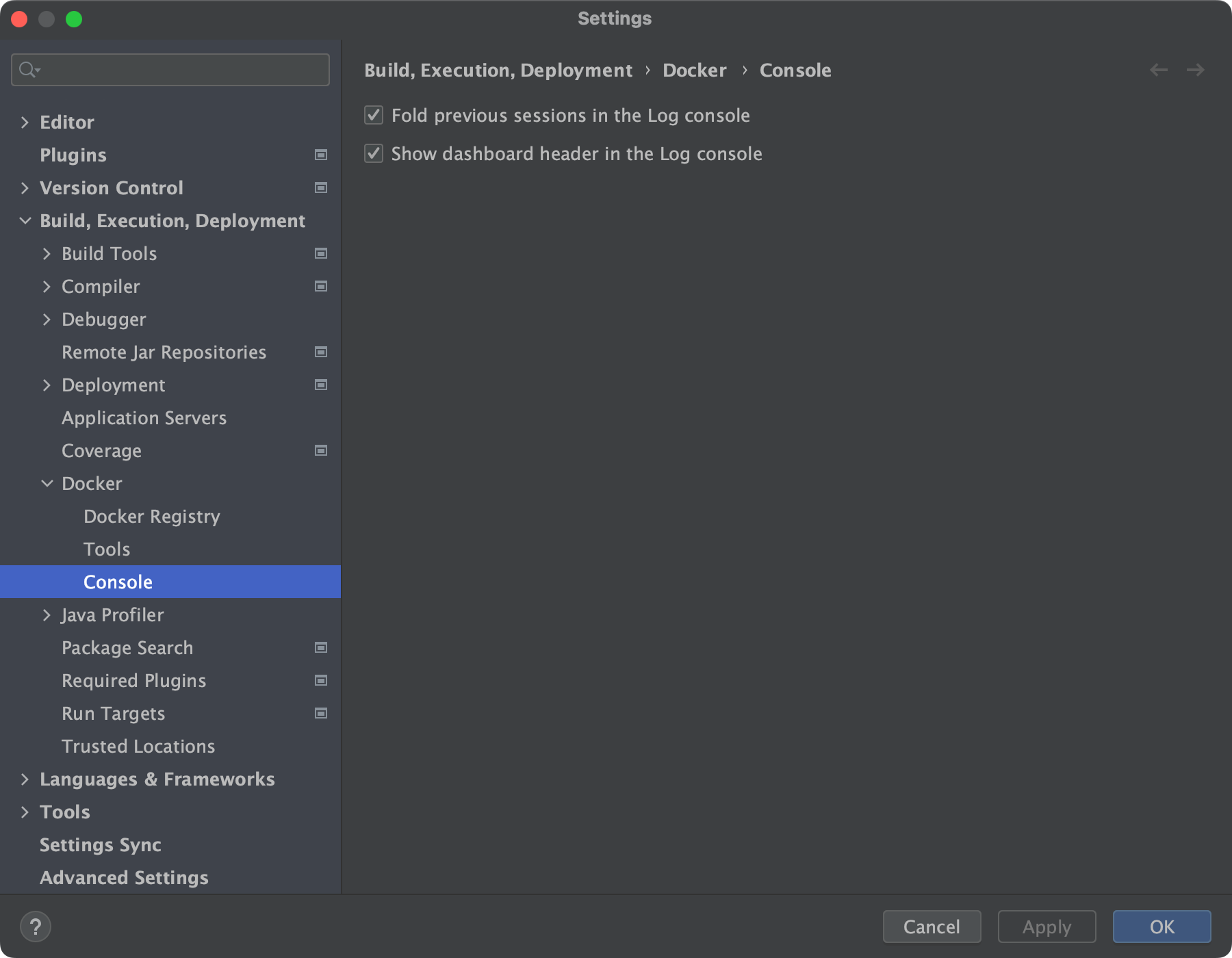 Docker console settings | IntelliJ IDEA Documentation