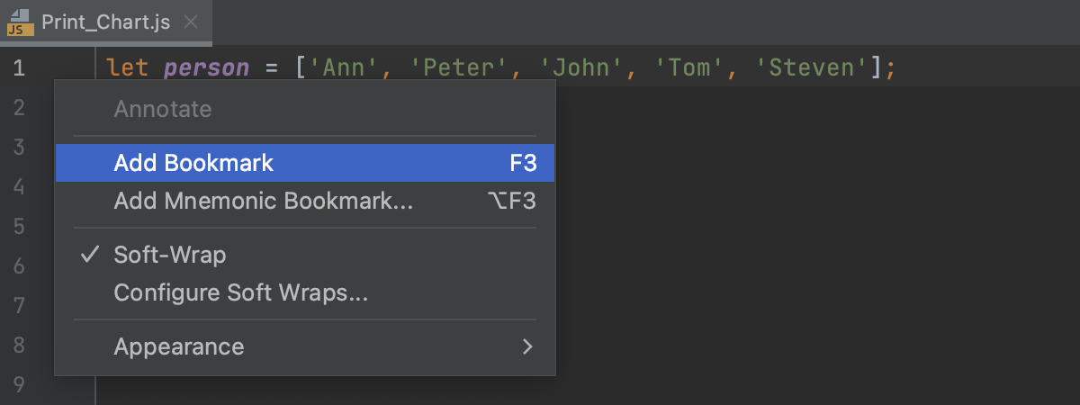 Bookmarks | WebStorm Documentation