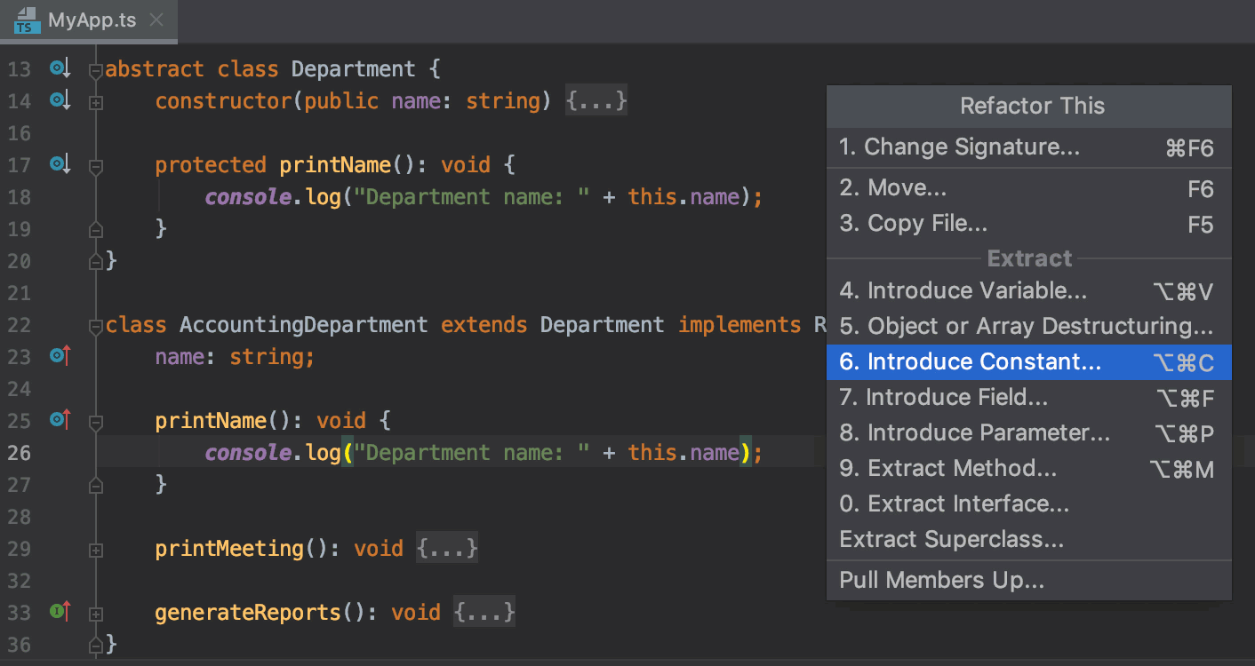 Refactoring TypeScript | PyCharm Documentation