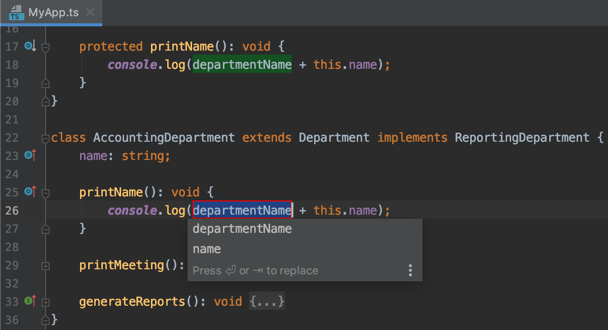 Refactoring TypeScript | PyCharm Documentation
