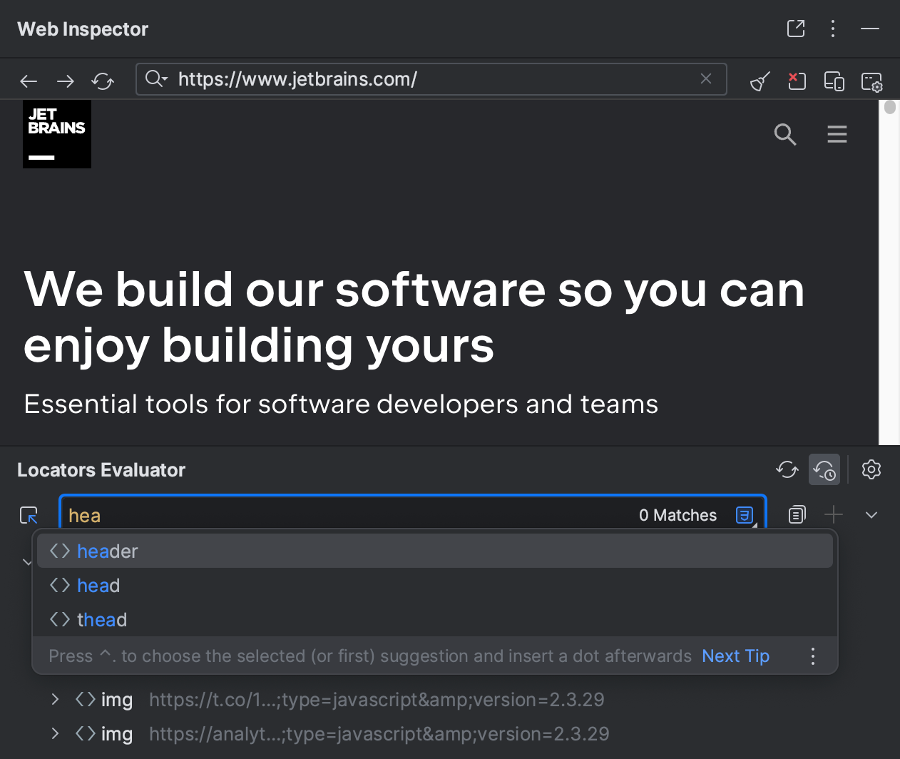 Work with Web Inspector | Aqua Documentation