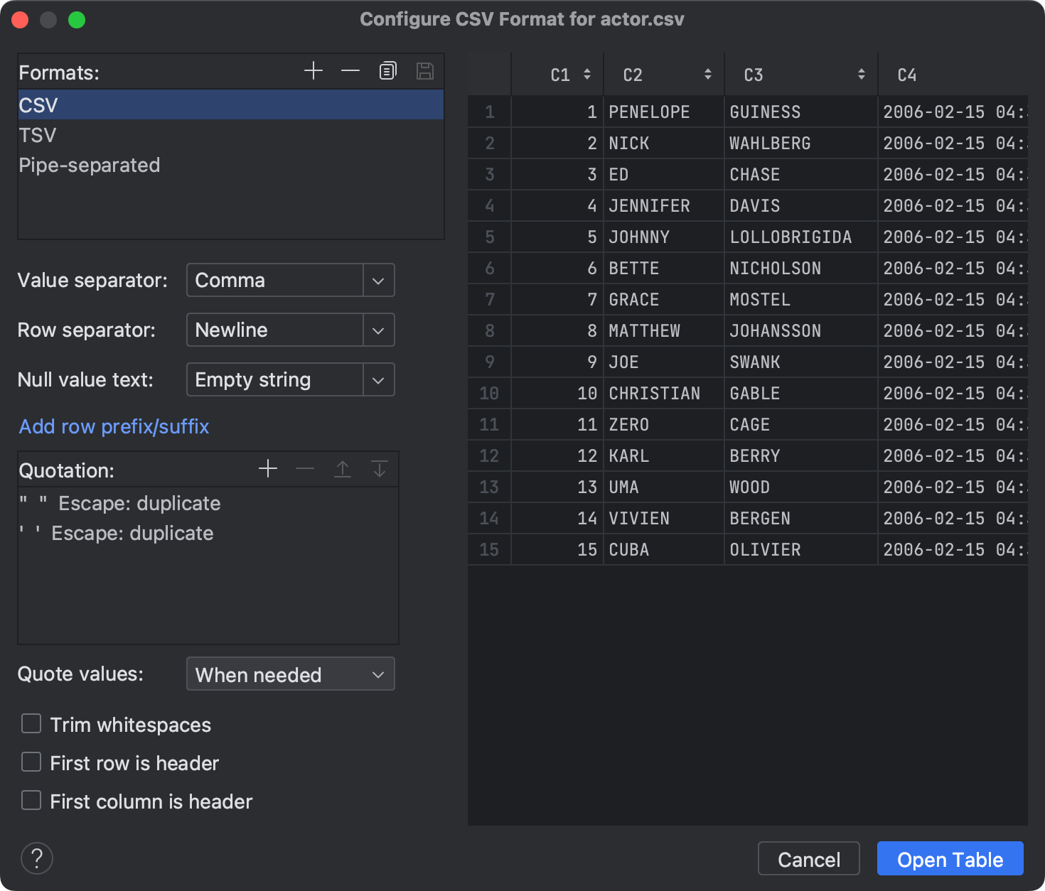 Edit DSV files as tables | DataGrip Documentation Edit DSV files as tables | DataGrip Documentation