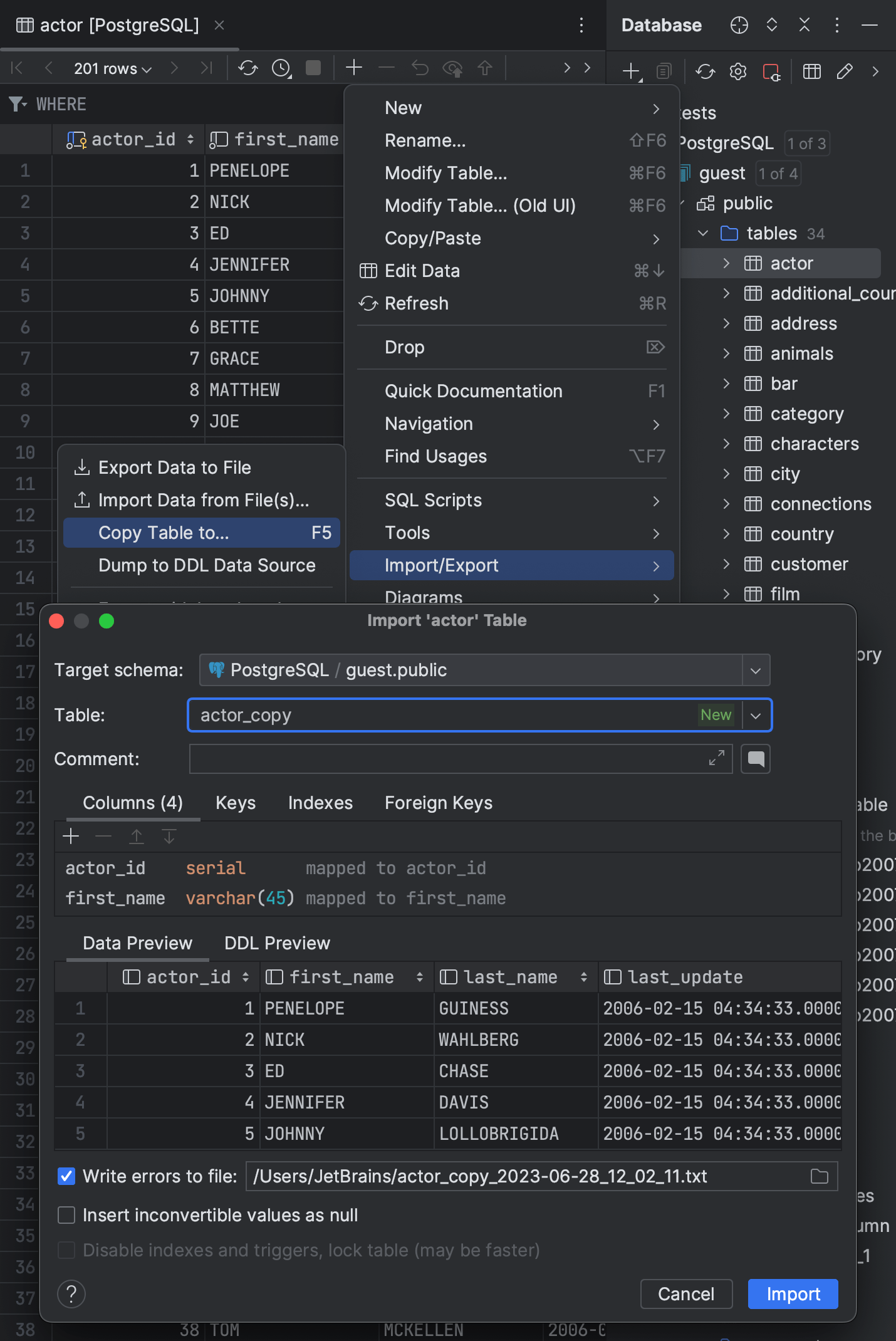 Tables | PyCharm Documentation