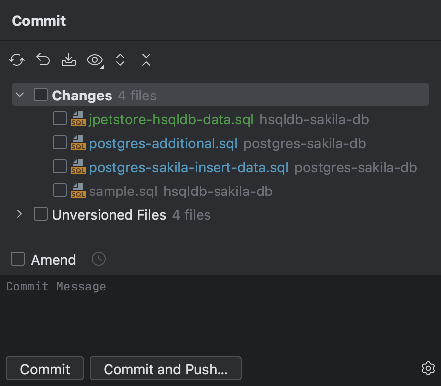 Commit and push changes to Git repository | DataGrip Documentation
