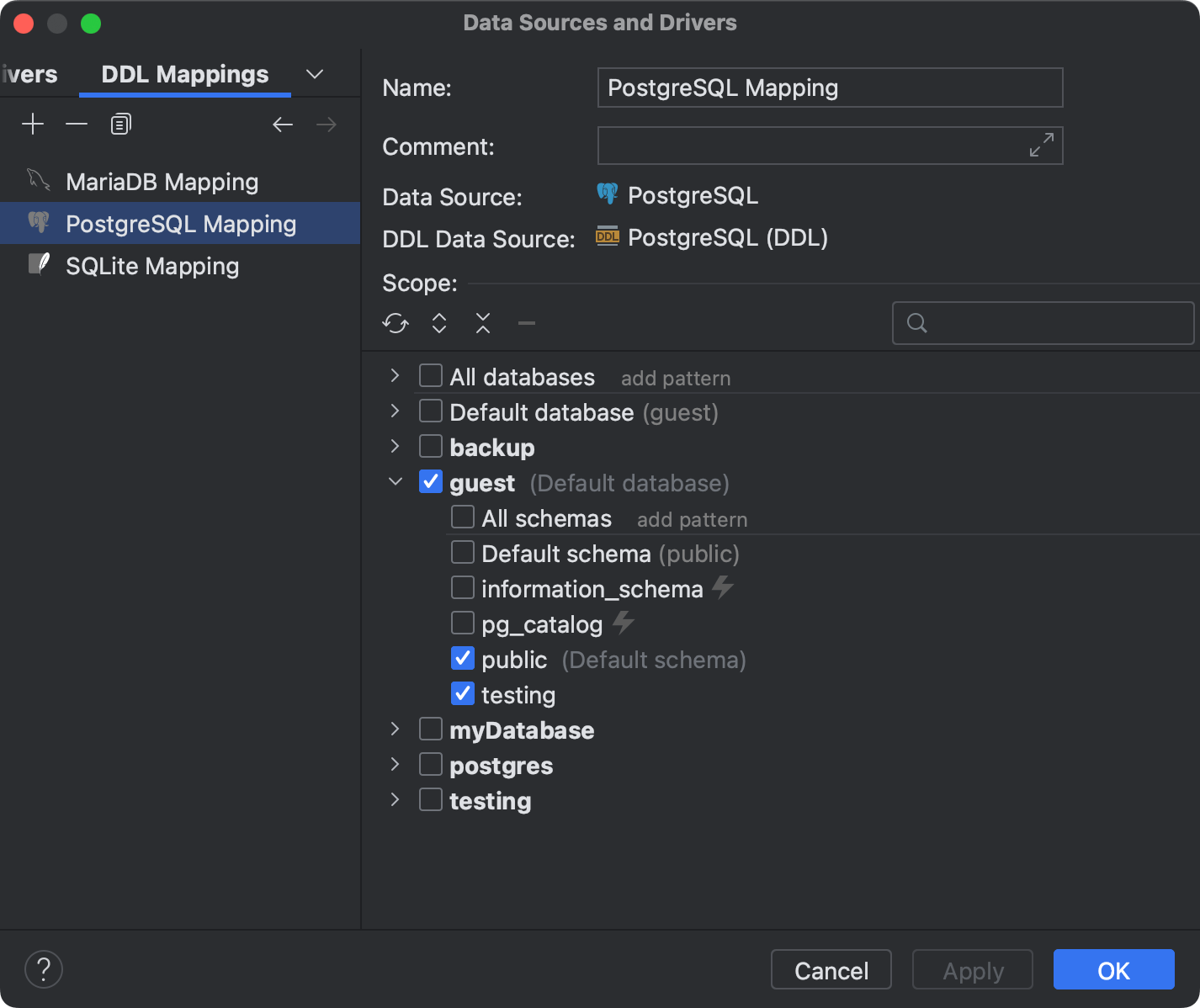 DDL mappings | PyCharm Documentation