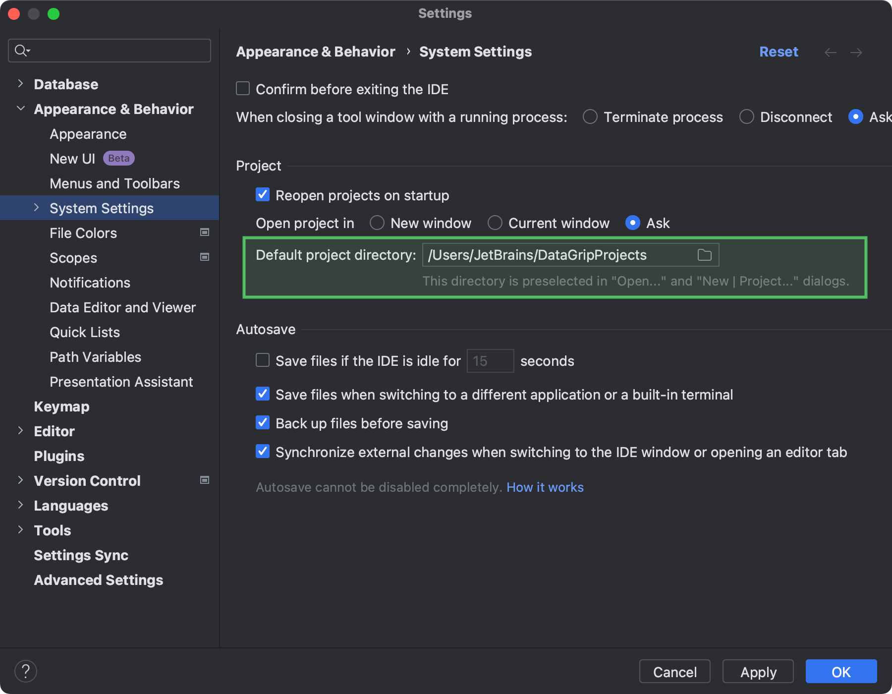 Create, open, move, and close projects | DataGrip Documentation