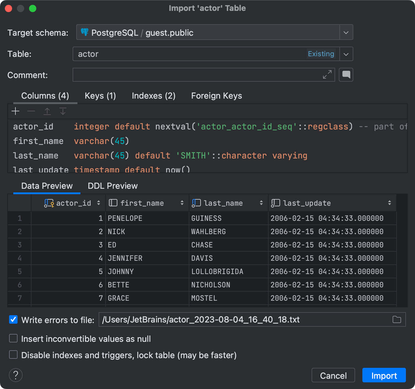 Import | DataGrip Documentation
