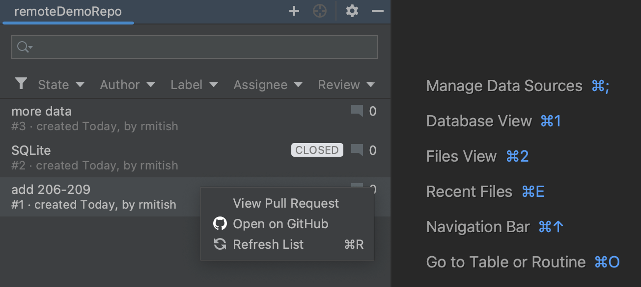 Work with GitHub pull requests | DataGrip Documentation