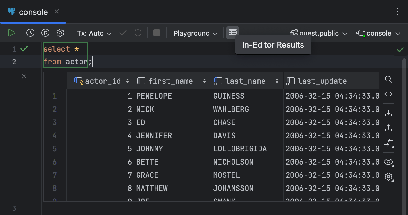Query results | IntelliJ IDEA Documentation