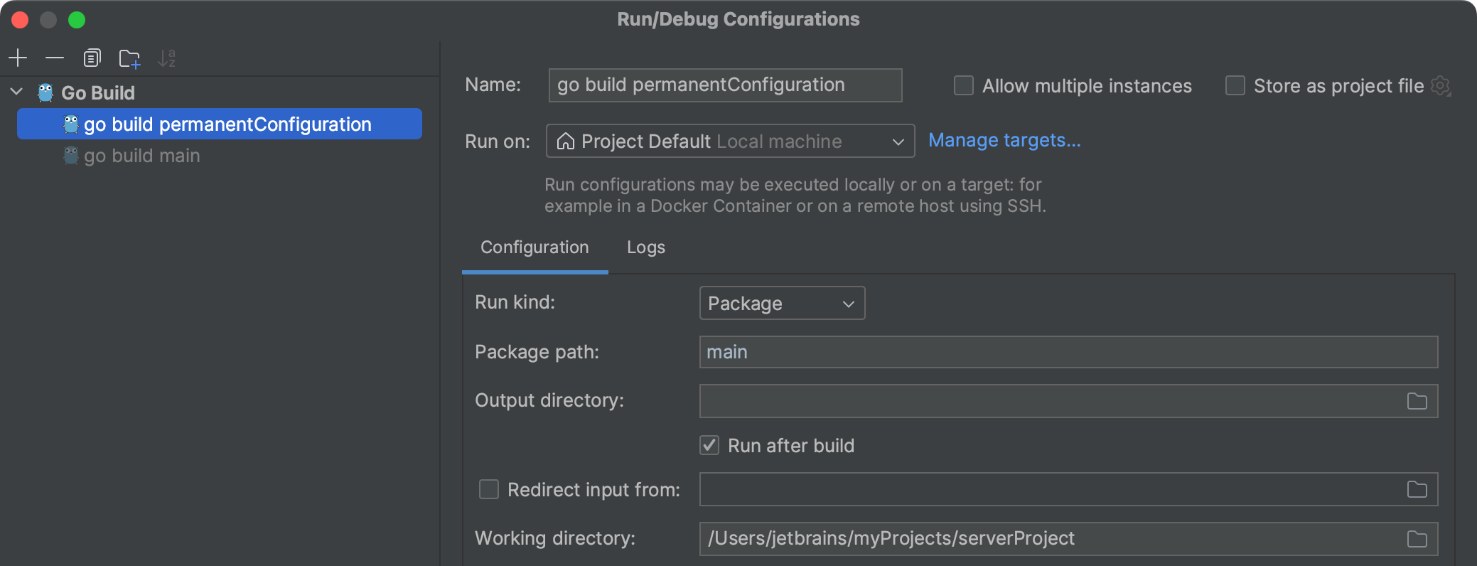 Run Debug Configurations Goland Documentation