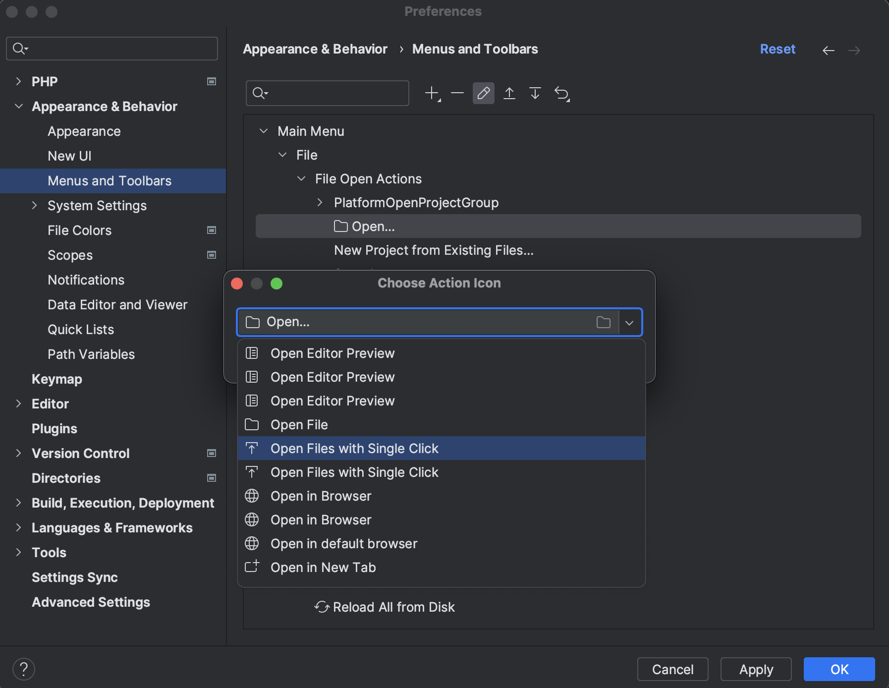 Menus and toolbars | PhpStorm Documentation