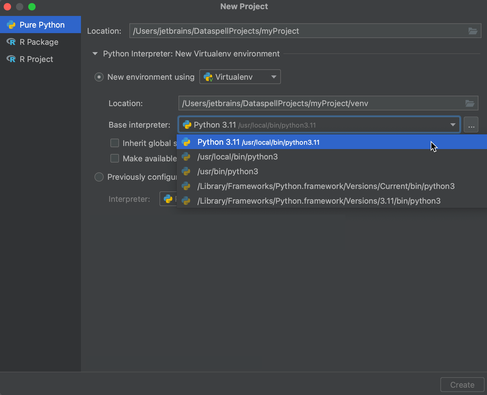Create a project | DataSpell Documentation