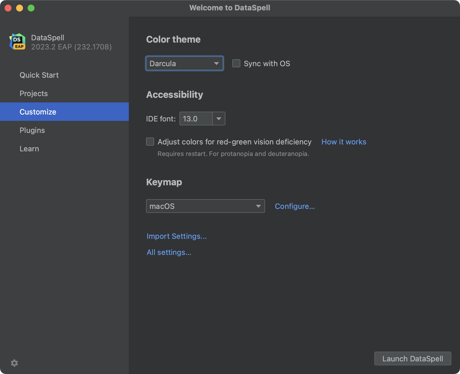 Run DataSpell for the first time | DataSpell Documentation