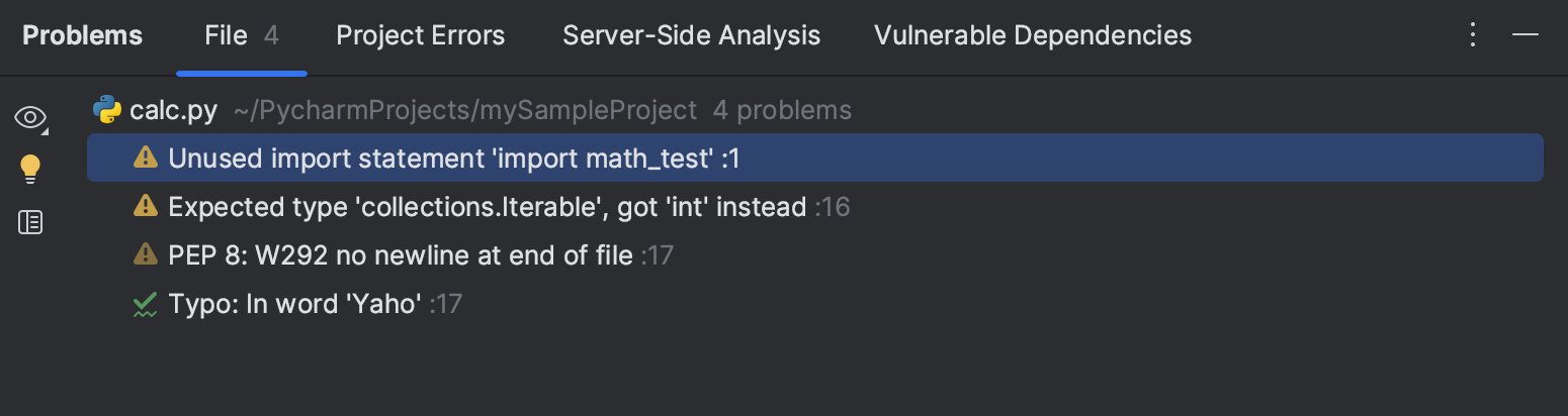 Problems tool window | PyCharm Documentation