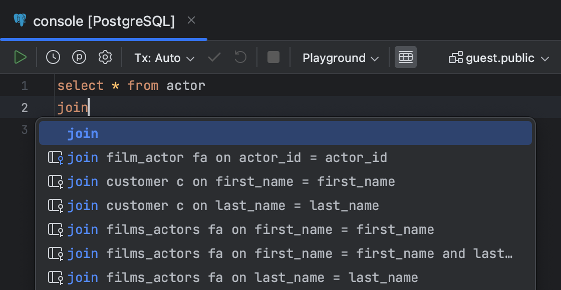 Code Completion | DataGrip Documentation
