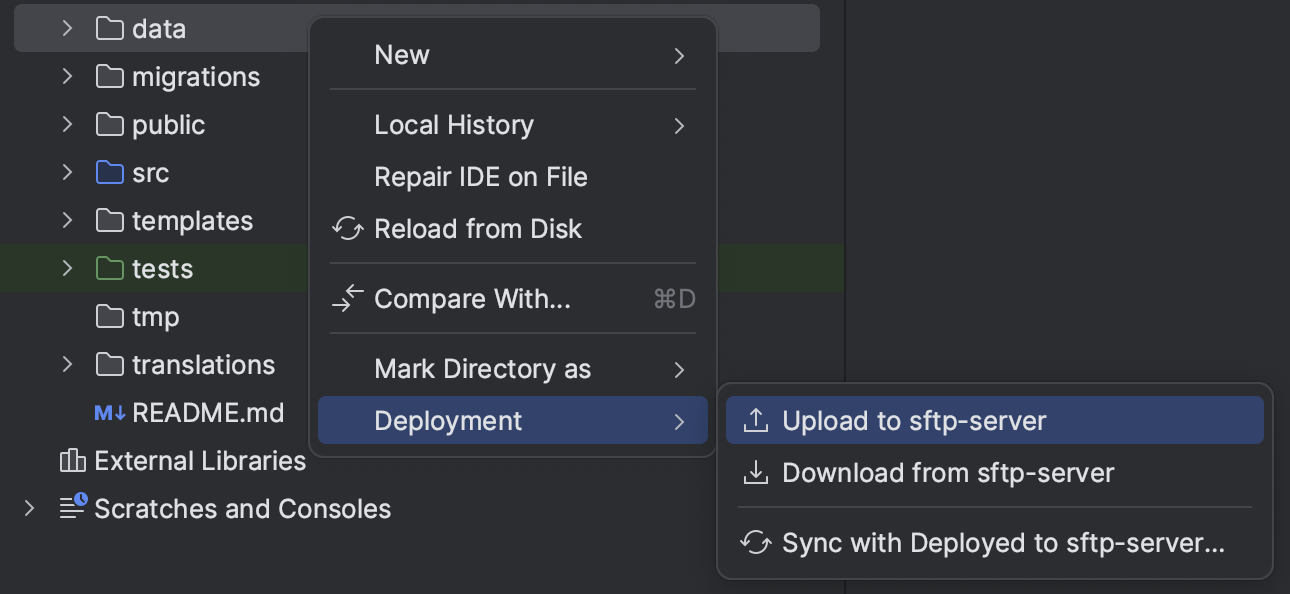 Upload and download files | PyCharm Documentation