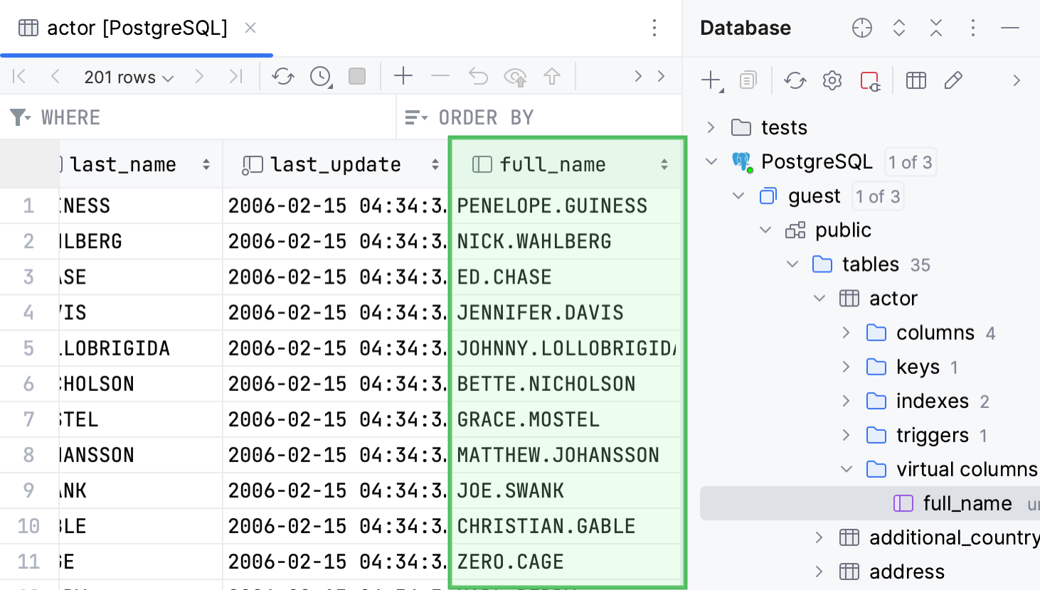 Virtual Columns IntelliJ IDEA Documentation