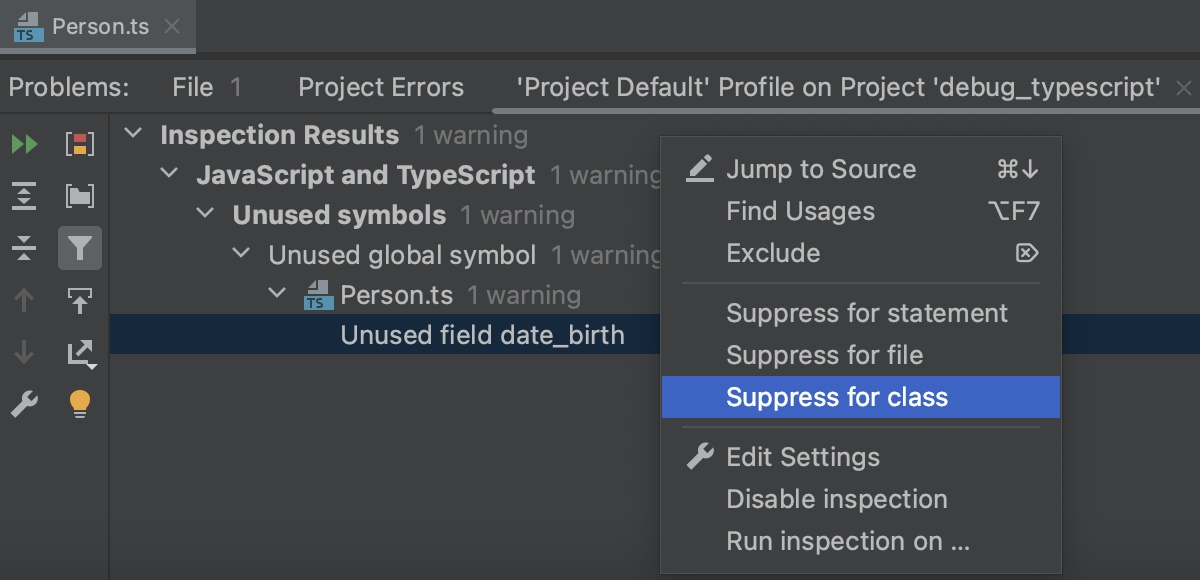 Disabling and enabling inspections | WebStorm Documentation