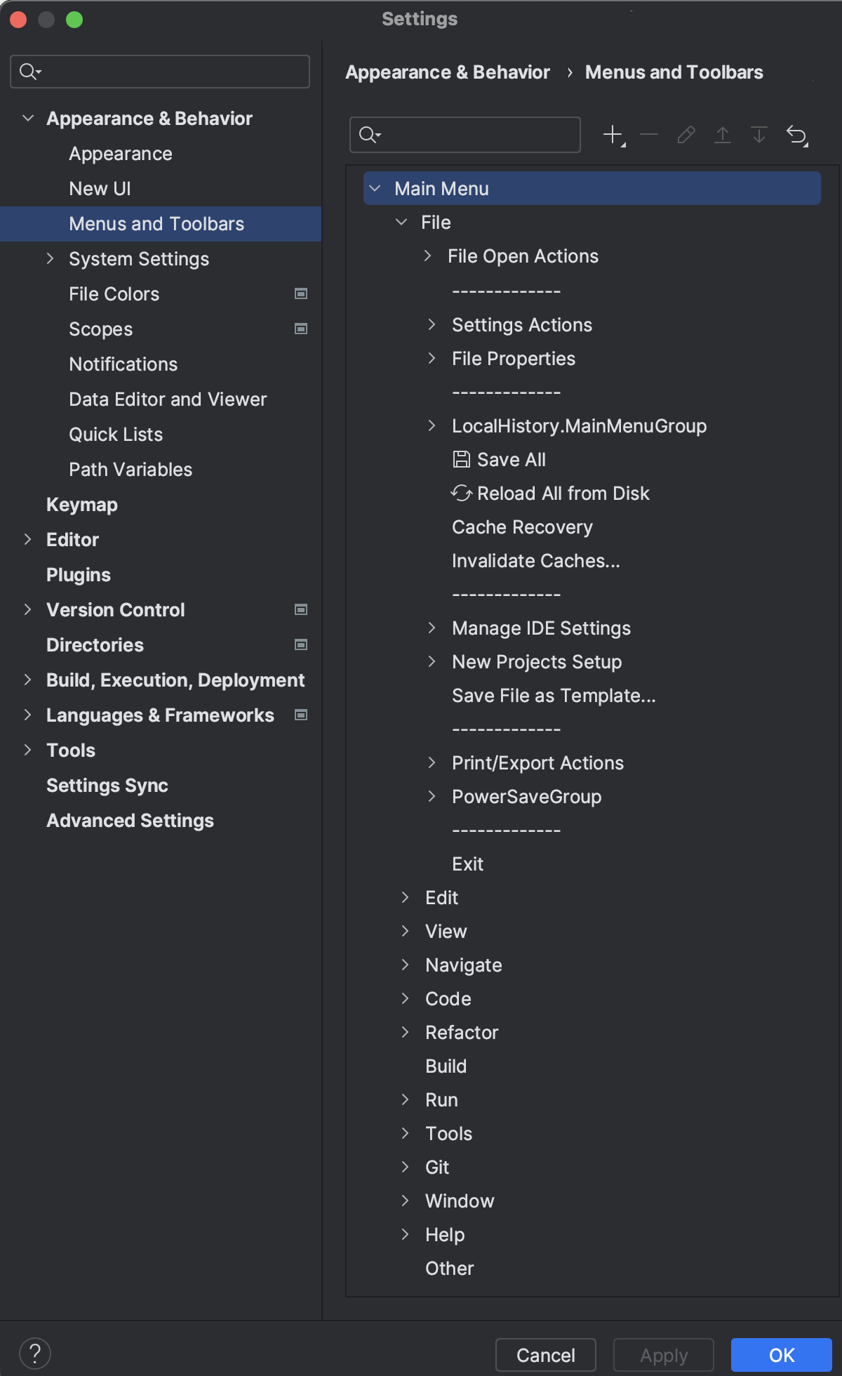Menus and toolbars | WebStorm Documentation