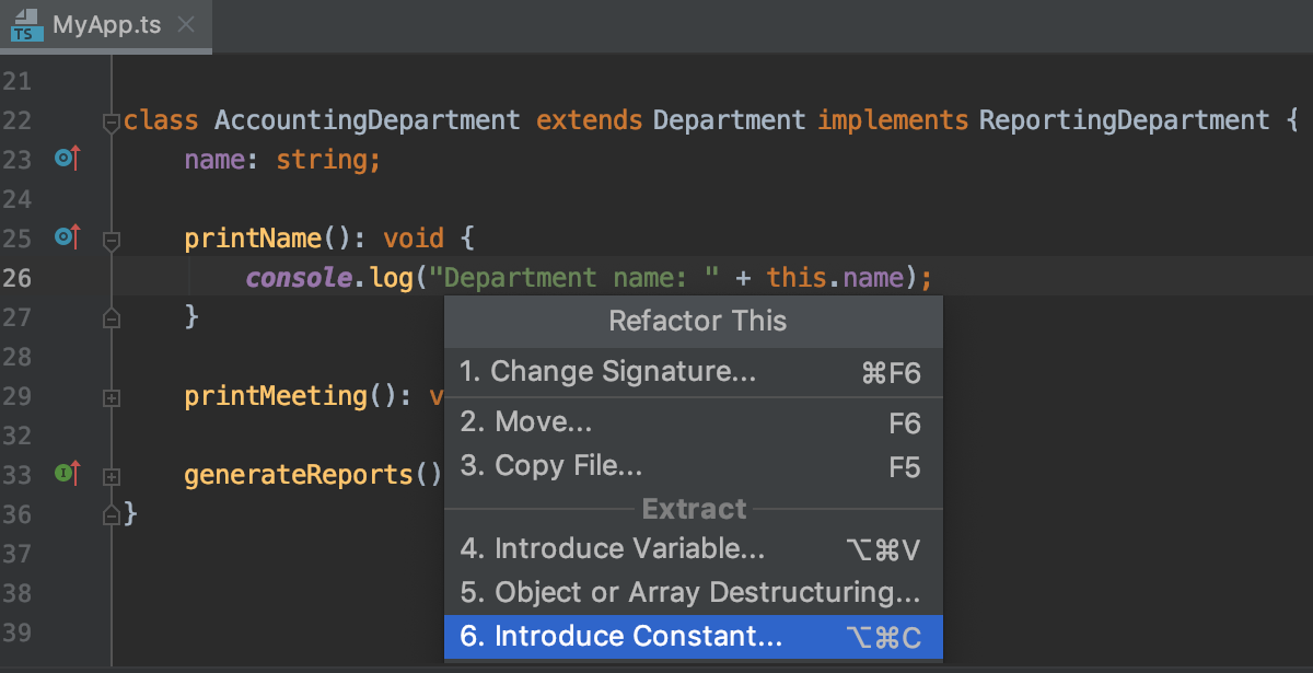 Refactoring Typescript Webstorm Documentation