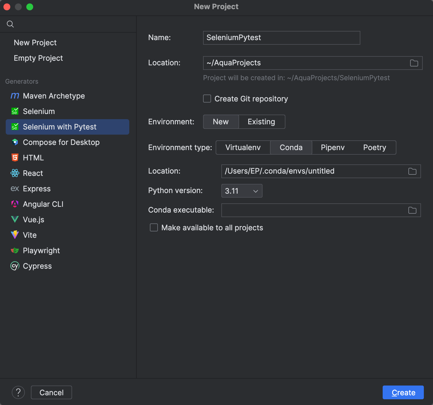 Selenium | PyCharm Documentation