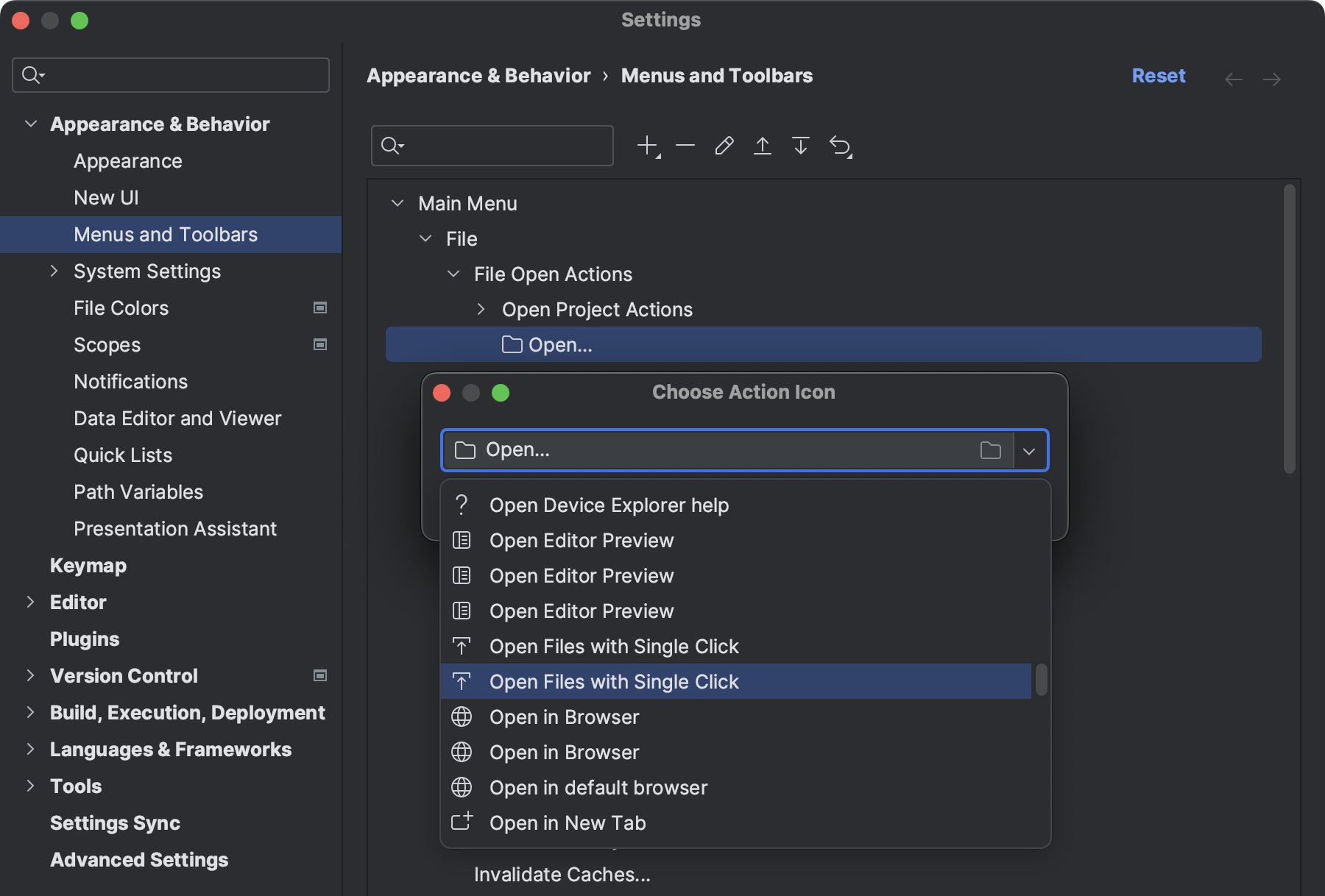 Custom actions, menus, and toolbars | CLion Documentation