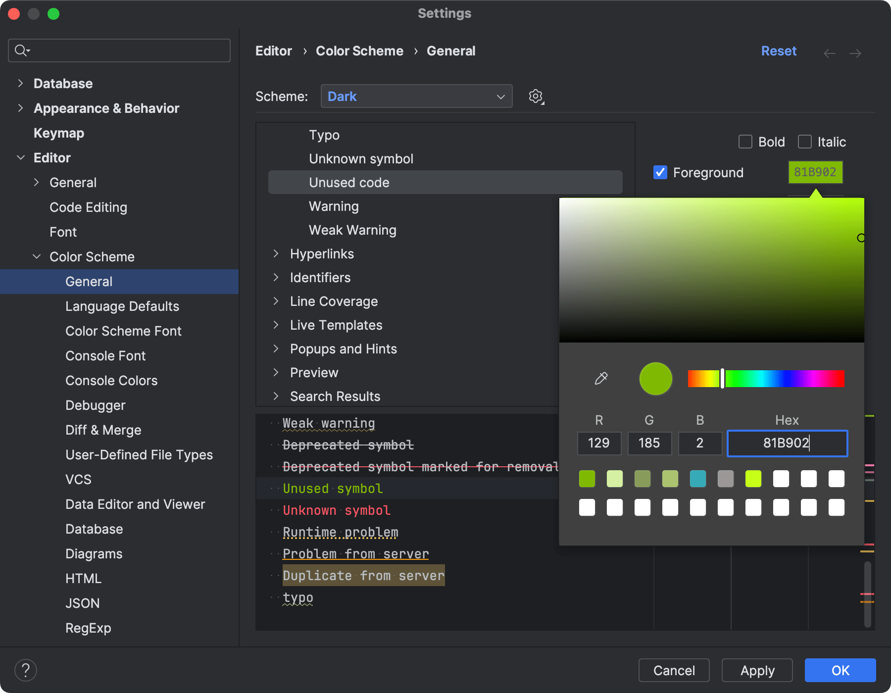 Colors and fonts | DataGrip Documentation