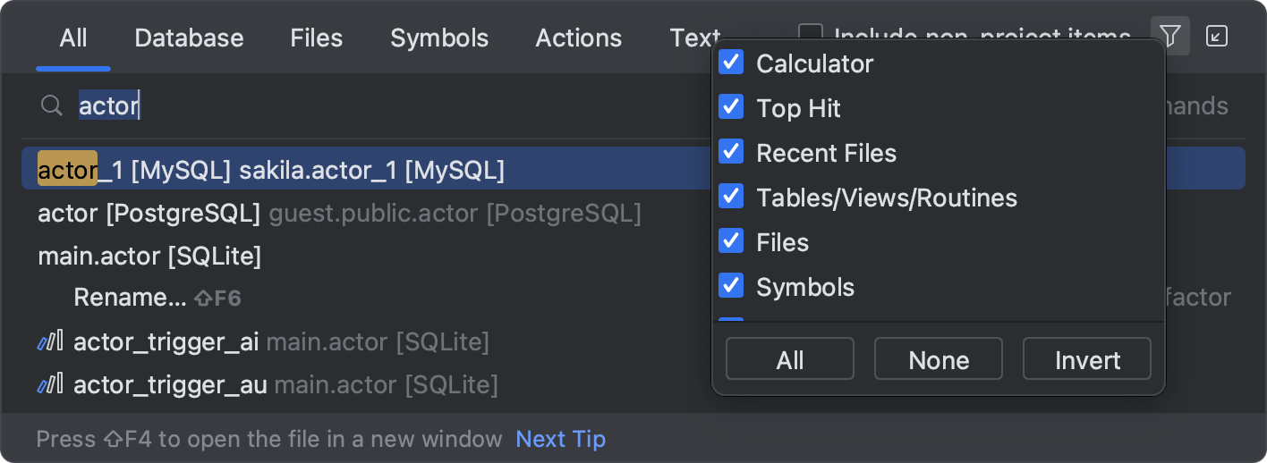 Search in DataGrip | DataGrip Documentation