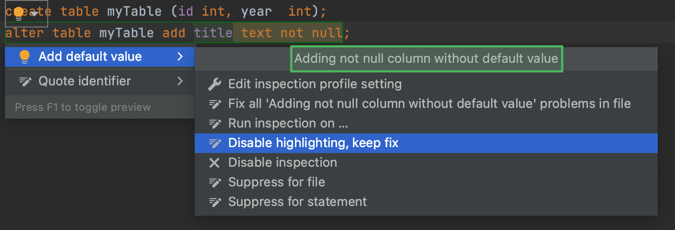 Disabling and enabling inspections | DataGrip Documentation