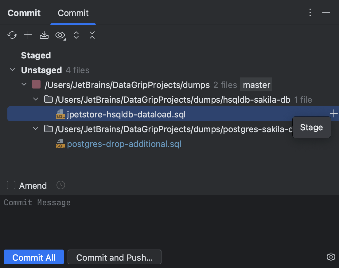 Commit and push changes to Git repository | DataGrip Documentation
