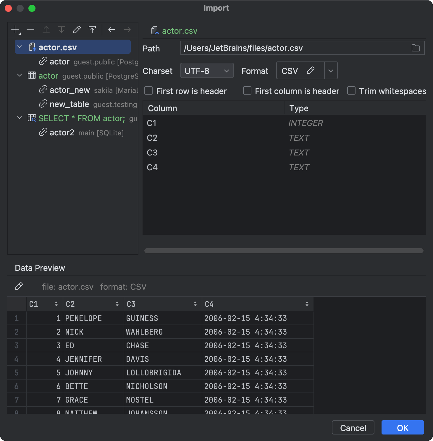 Import | DataGrip Documentation