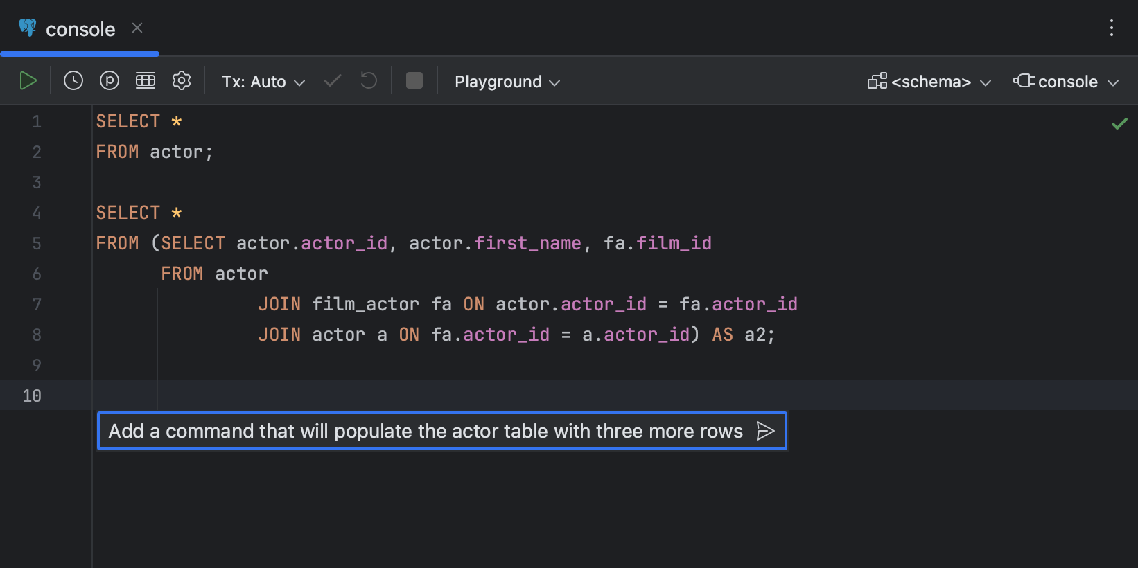 Use AI in editor | DataGrip Documentation