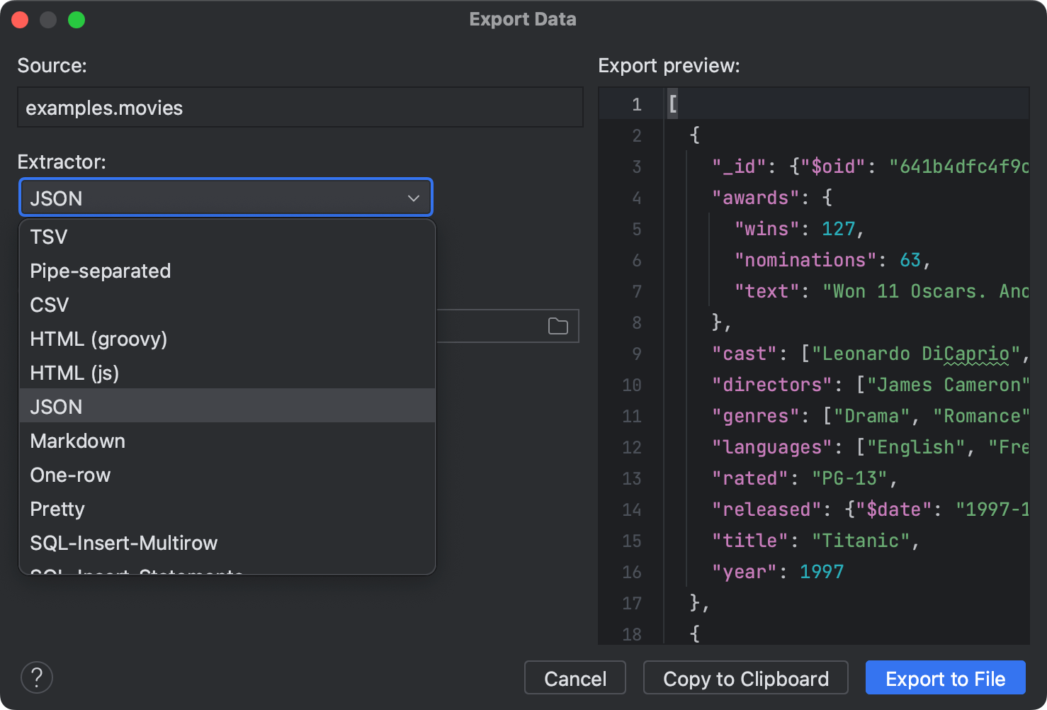 Export | DataSpell Documentation