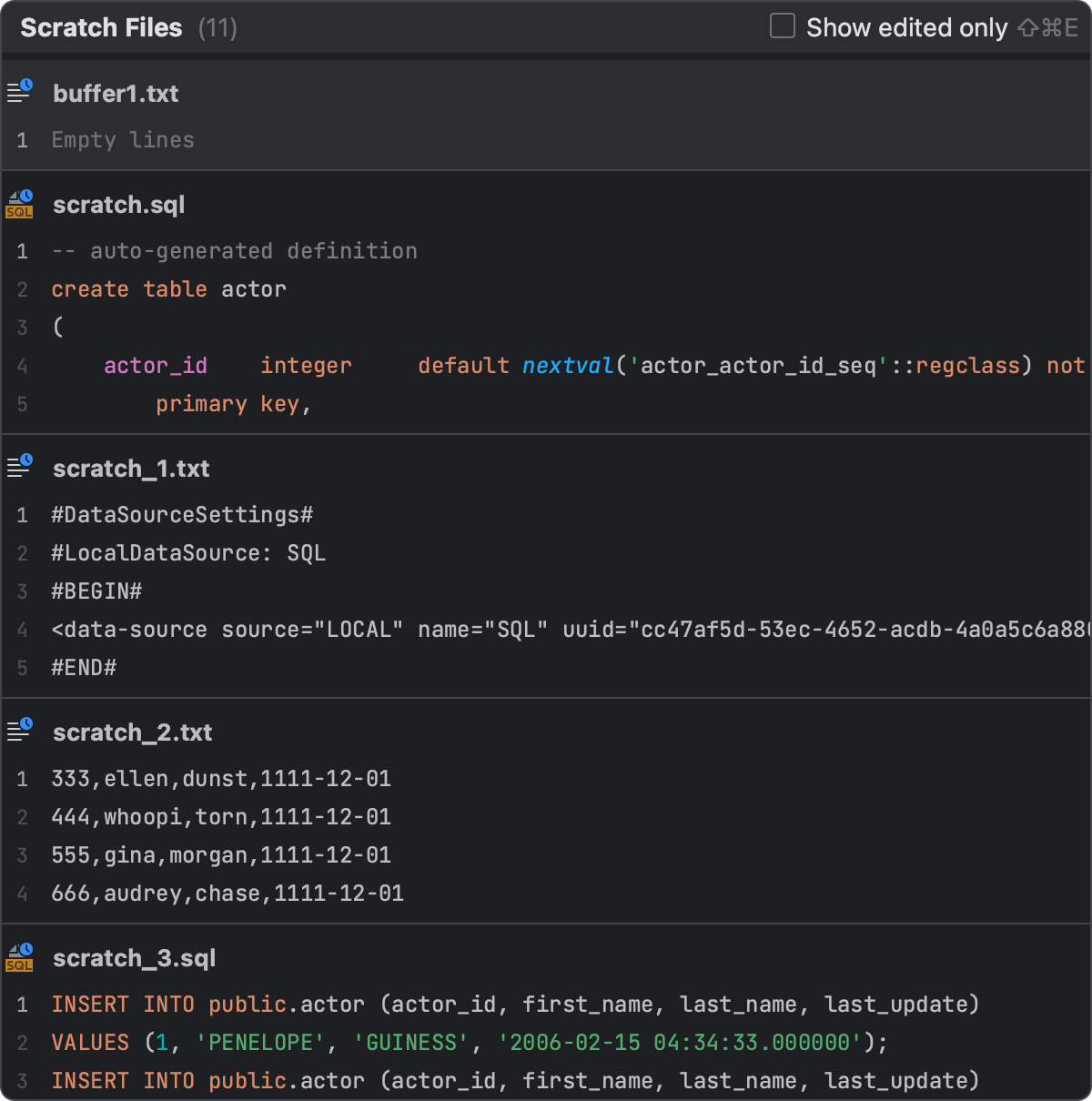 Scratch files | DataGrip Documentation