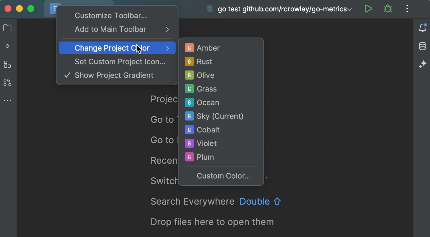 Menus and toolbars | GoLand Documentation