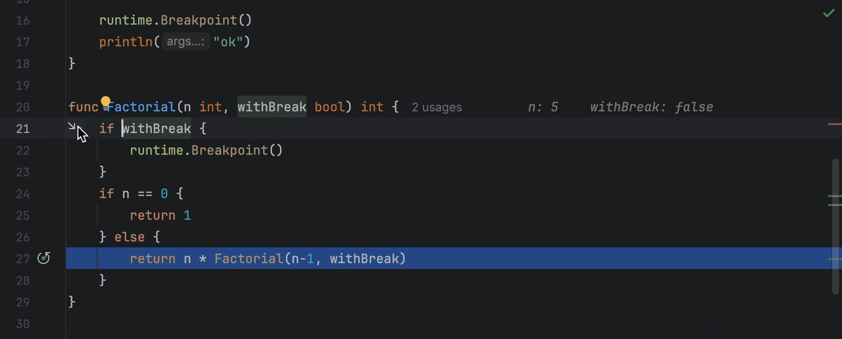 Step through the program | GoLand Documentation