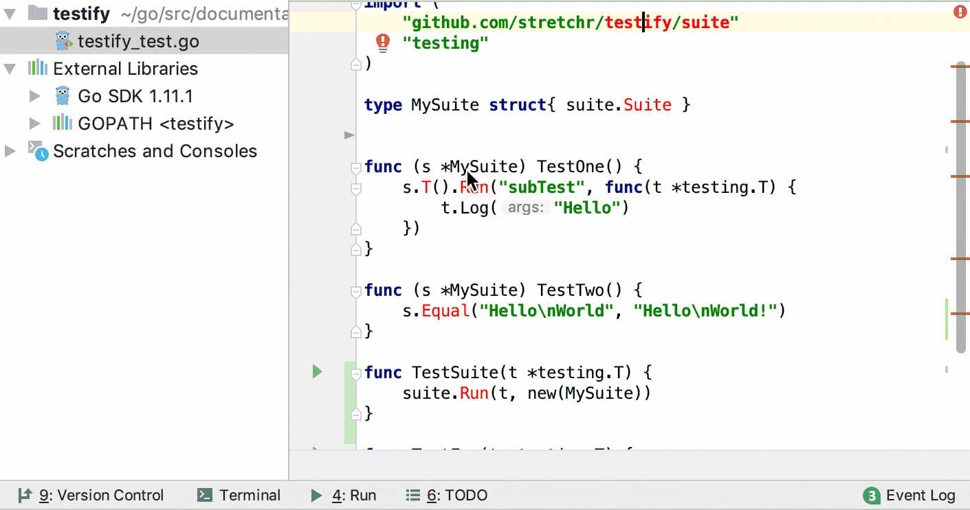 Using the Testify toolkit | GoLand Documentation