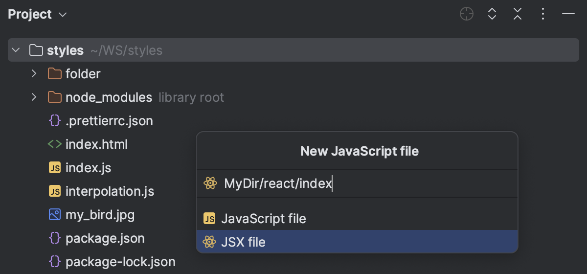 Creating Files And Directories Webstorm Documentation 1209